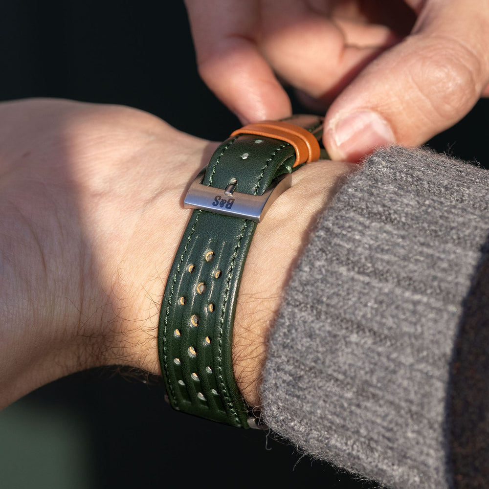 British Racing Green Leather Watch Strap - Jubilee Edition
