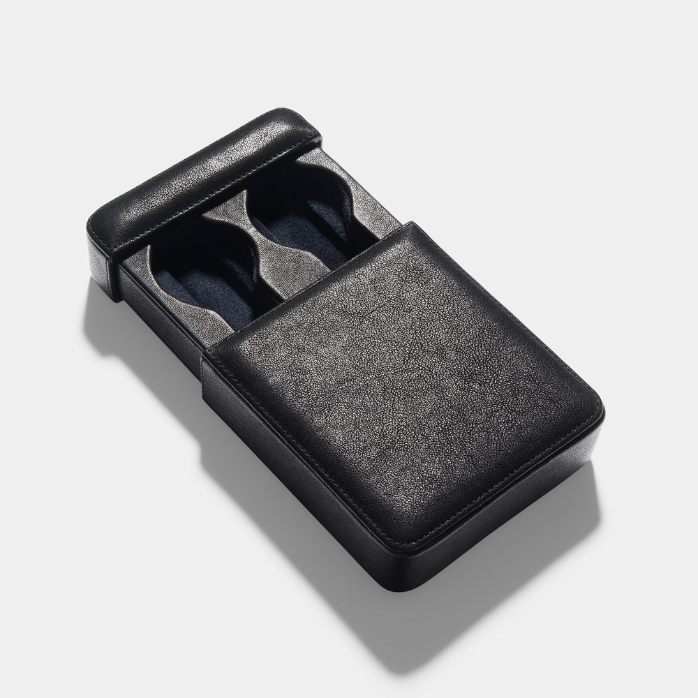 Black Leather 2 Watch Slider Box by JPM