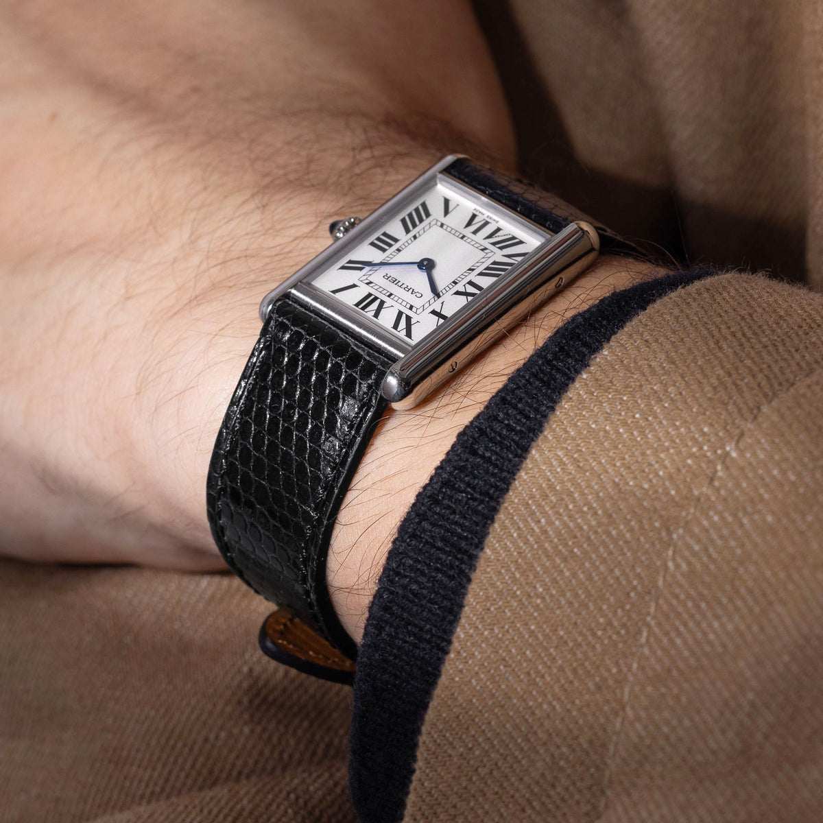 Strap for Cartier Tank Must (2021-2024) - The Slim Black Lizard