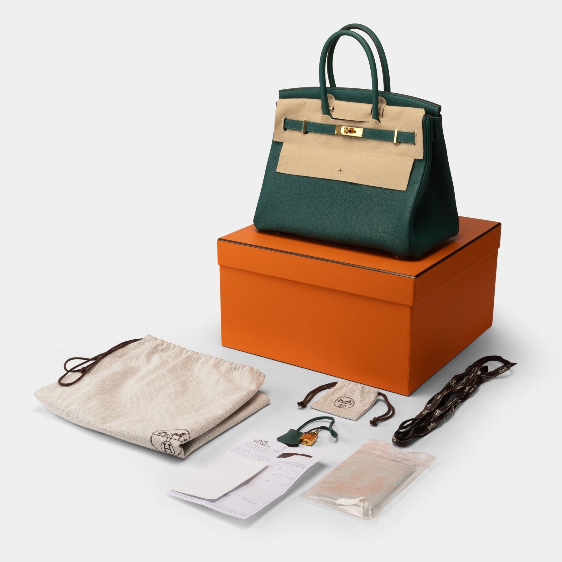 Hermès Birkin 35 Veau Grana Malachite New Full Set