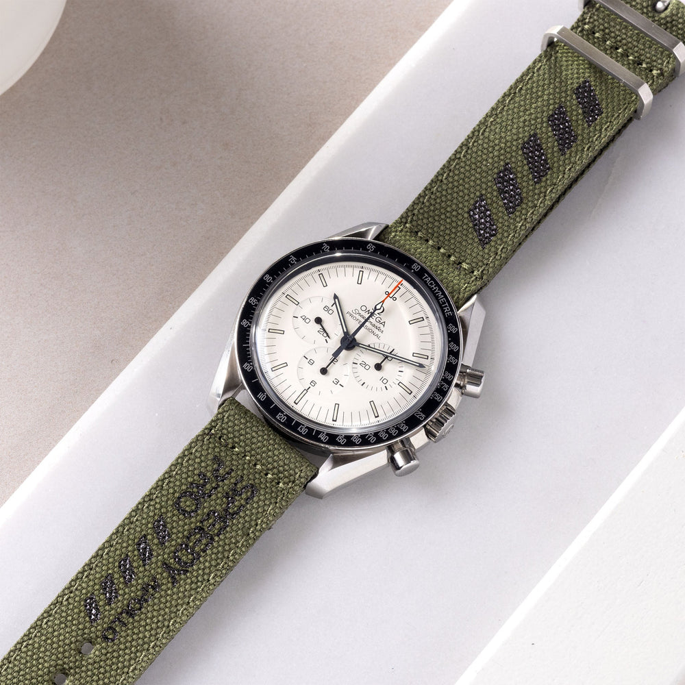 Strap for Omega Speedmaster Professional - Canvas Speedy Print in Oliv