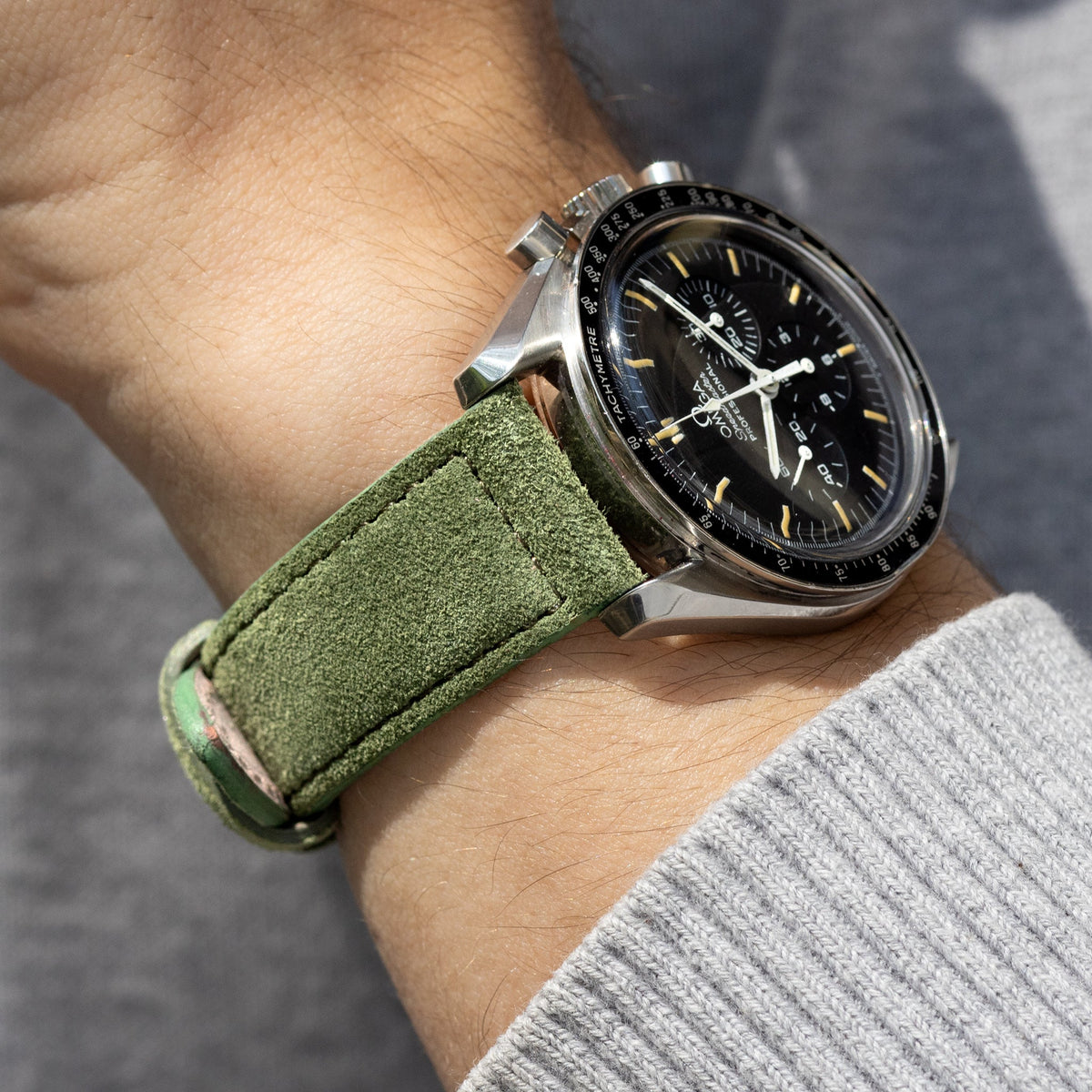 Strap for Omega Speedmaster Professional - Olive Drab Green Suede Leat