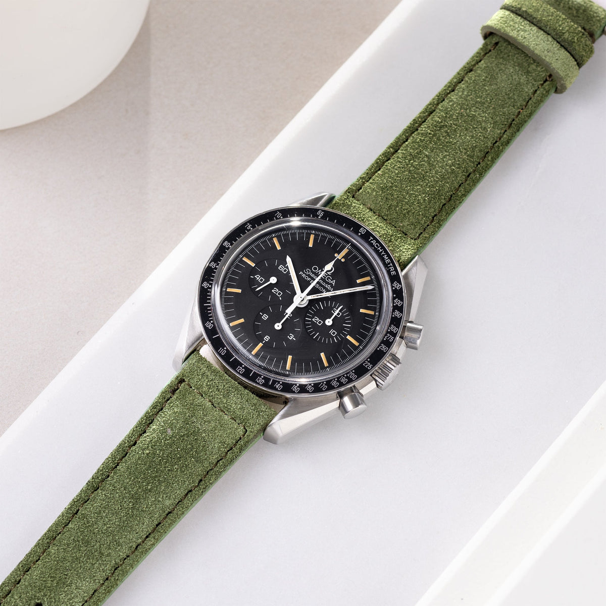 Strap for Omega Speedmaster Professional - Olive Drab Green Suede Leat
