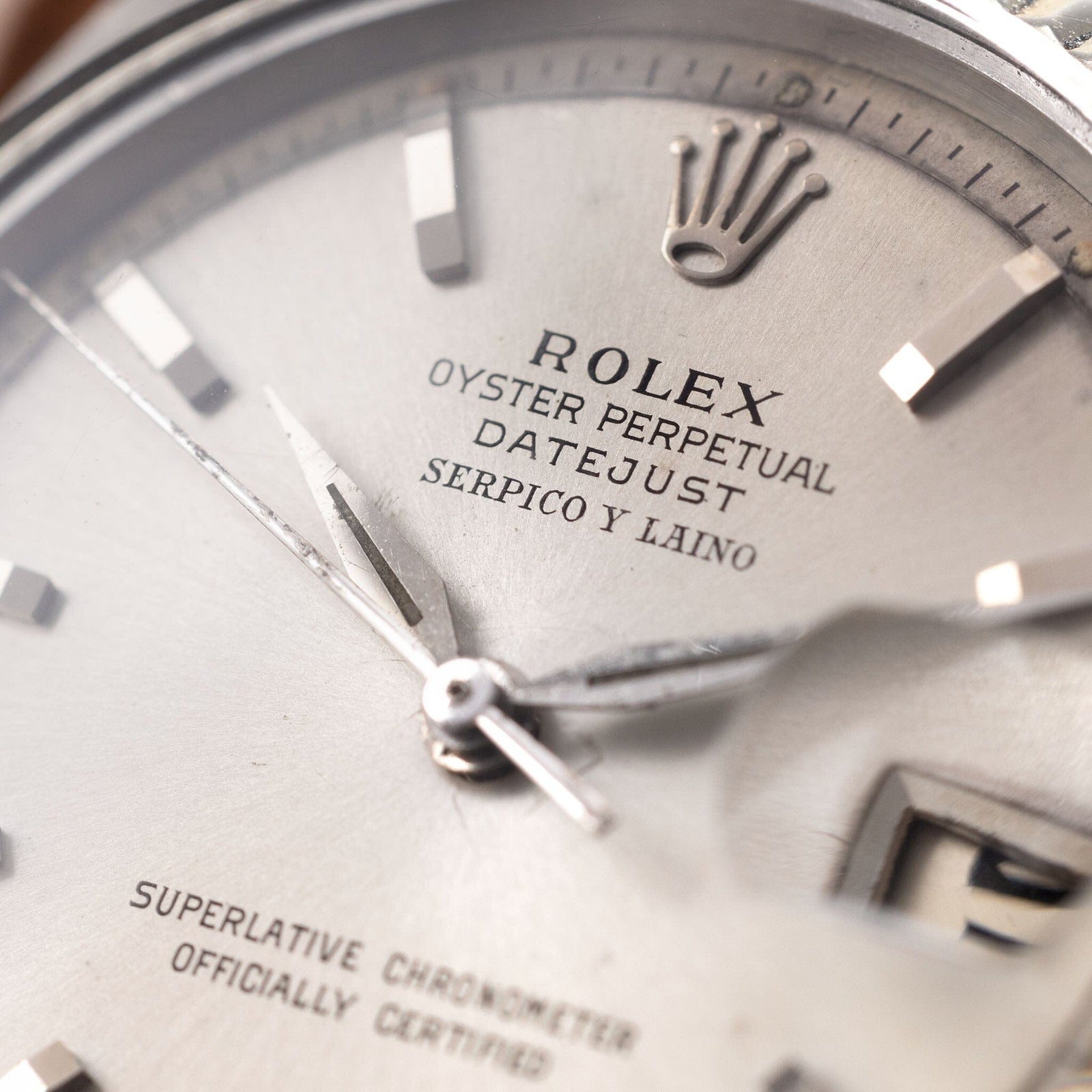 Rolex Datejust Serpico y Laino Double Signed Silver Soleil Dial Ref 16