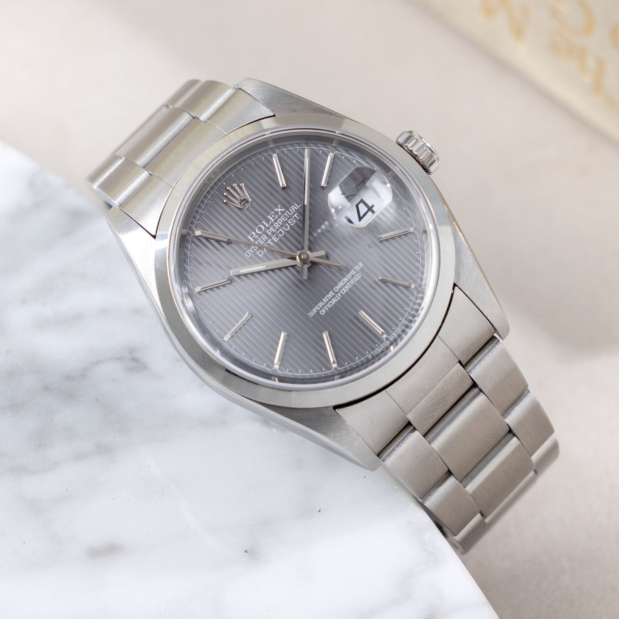 Rolex Datejust Ref. 16200 Grey Tapestry Dial With Box and Service Pape