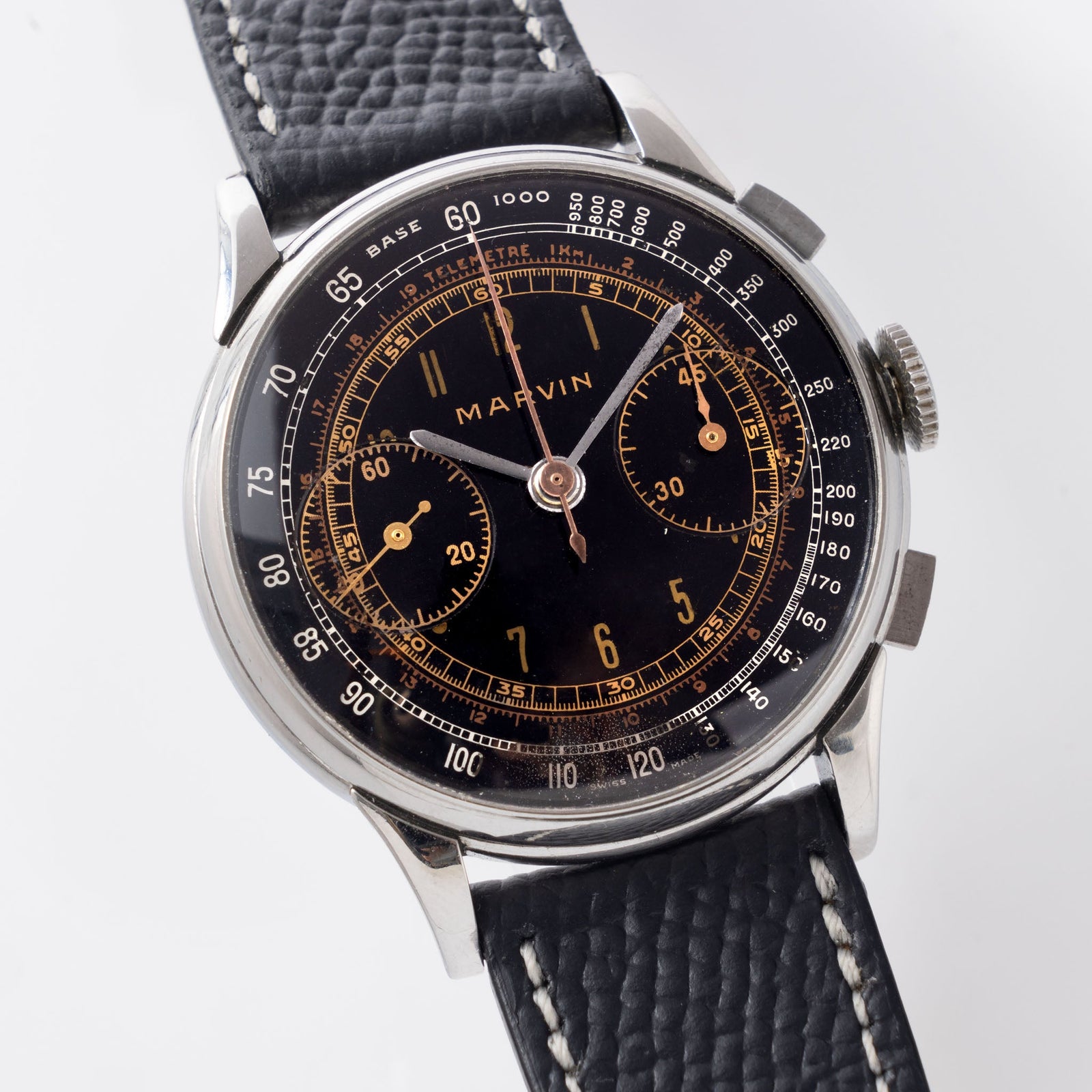 Marvin Chronograph Oversized Black Dial Multi-scale Valjoux 22 Chronog