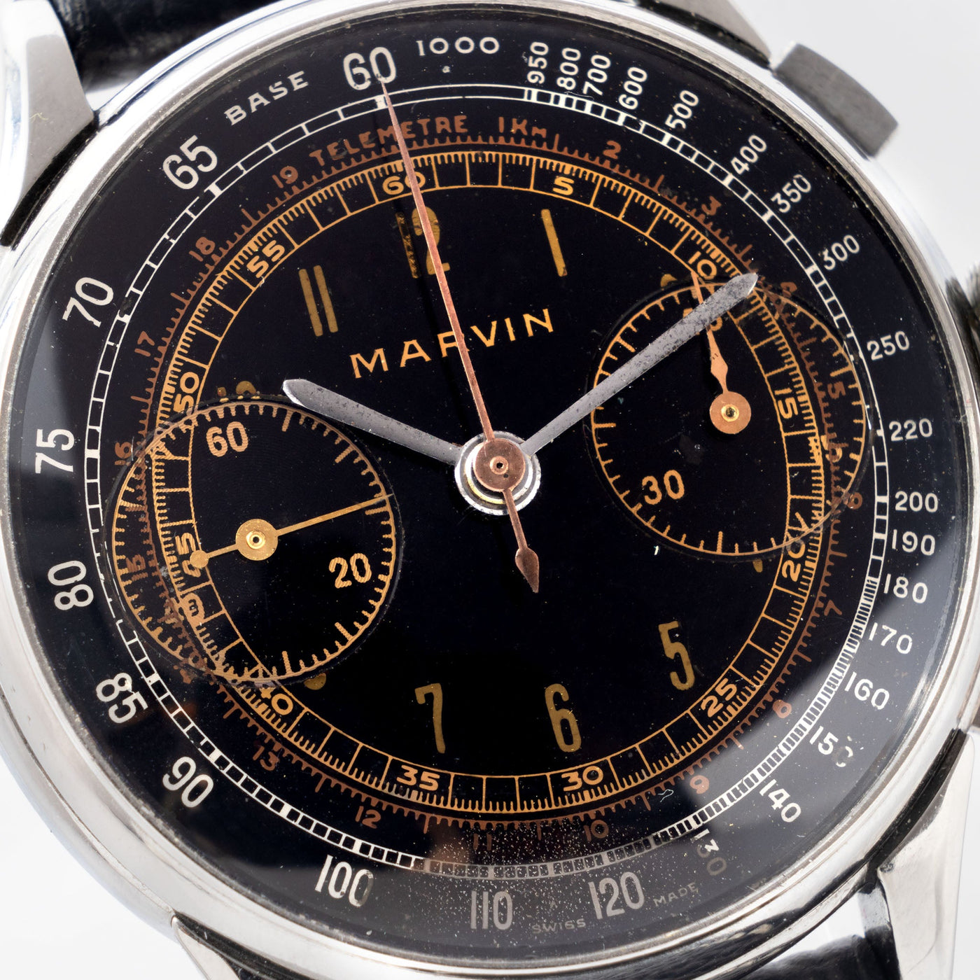 Marvin Chronograph Oversized Black Dial Multi-scale Valjoux 22 Chronog