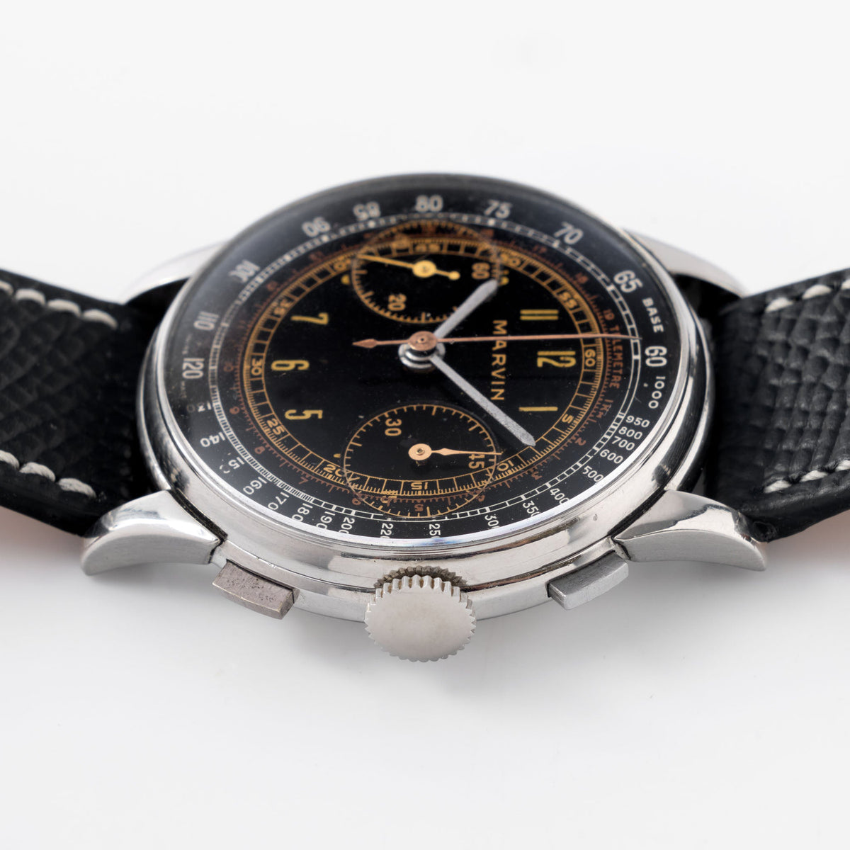 Marvin Chronograph Oversized Black Dial Multi-scale Valjoux 22 Chronog