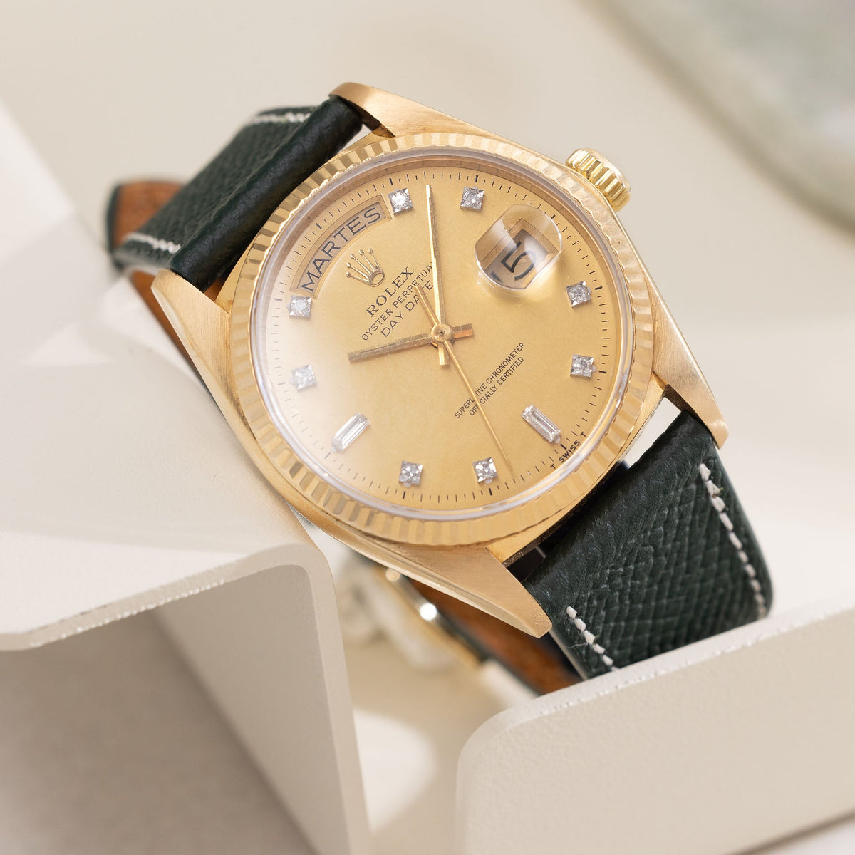 Rolex Day-Date Vertical-Brushed Lemon Diamond Dial Ref. 18038 with Ori