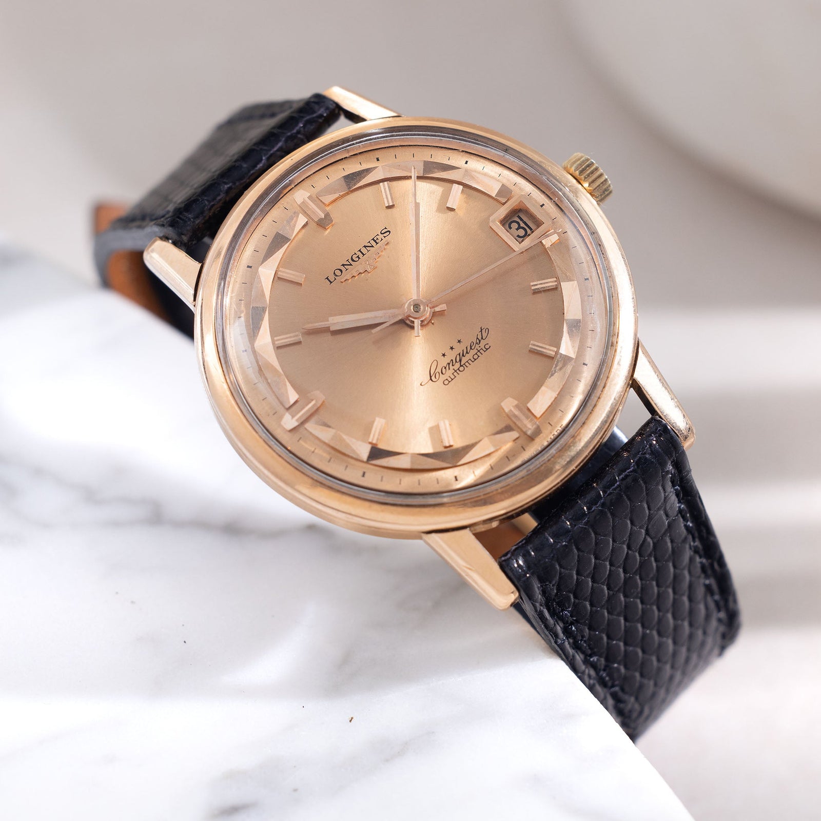 Longines Conquest "Deluxe" Dial Dress Watch in 18k Rose Gold ref. 9025