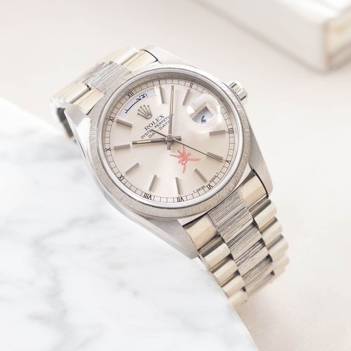 Rolex Day-Date 18079 red “Khanjar” Bark Finish in 18k white for the Su