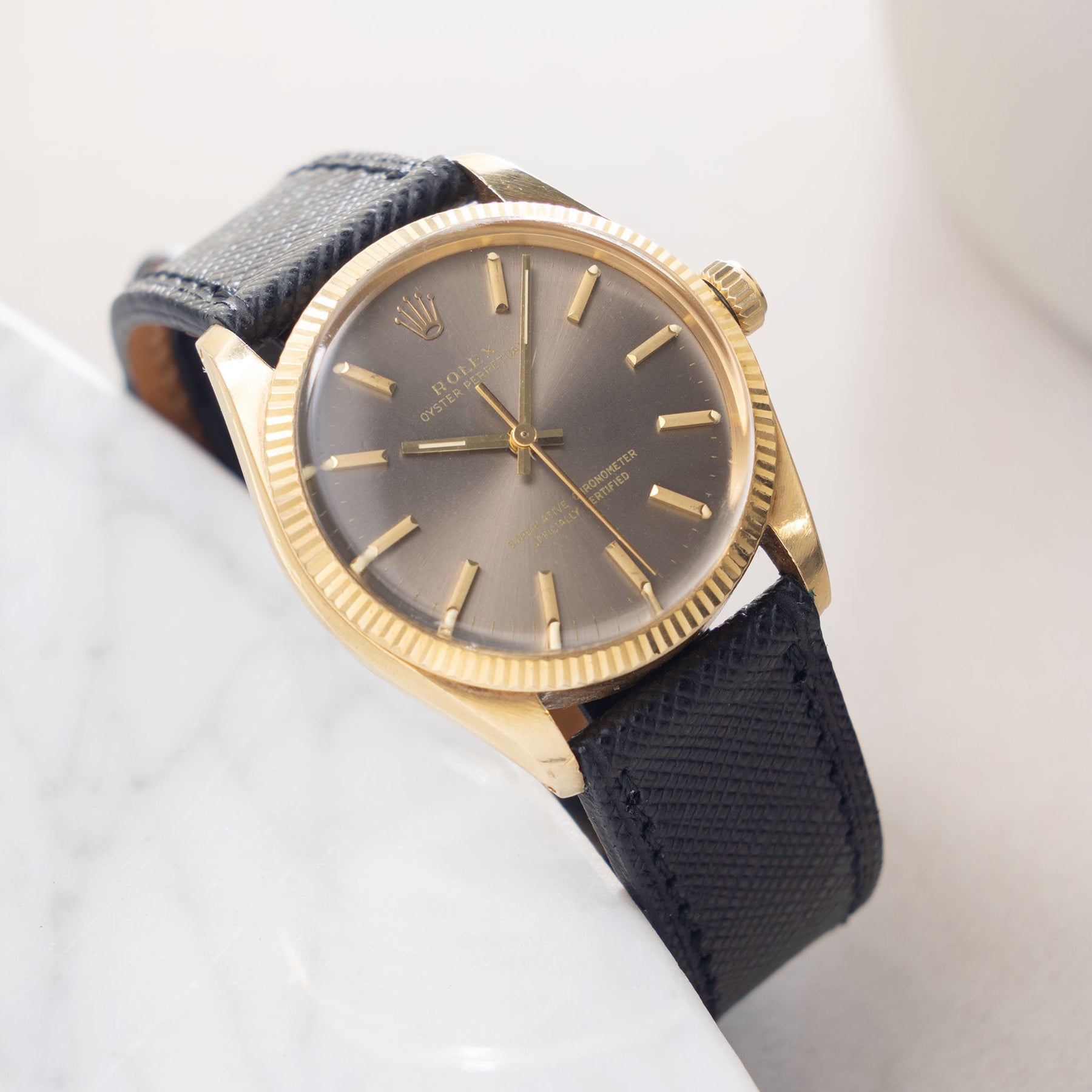 Rolex Oyster Perpetual Grey Dial in 18K Yellow Gold Ref. 1005 Box and