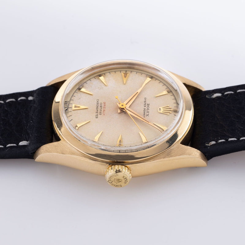 Rolex Oyster perpetual 18 k Yellow Gold Red Writing Dial ref 6084 ...