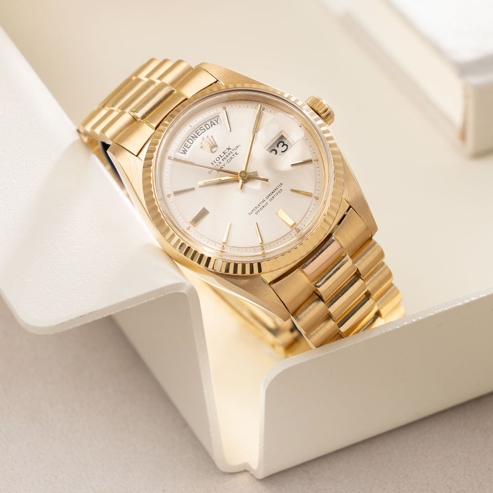 Rolex Day-Date Silver Doorstop Dial in 18k Yellow Gold ref. 1803 Origi