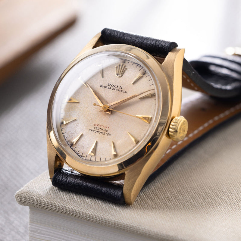 Rolex Oyster perpetual 18 k Yellow Gold Red Writing Dial ref 6084 ...