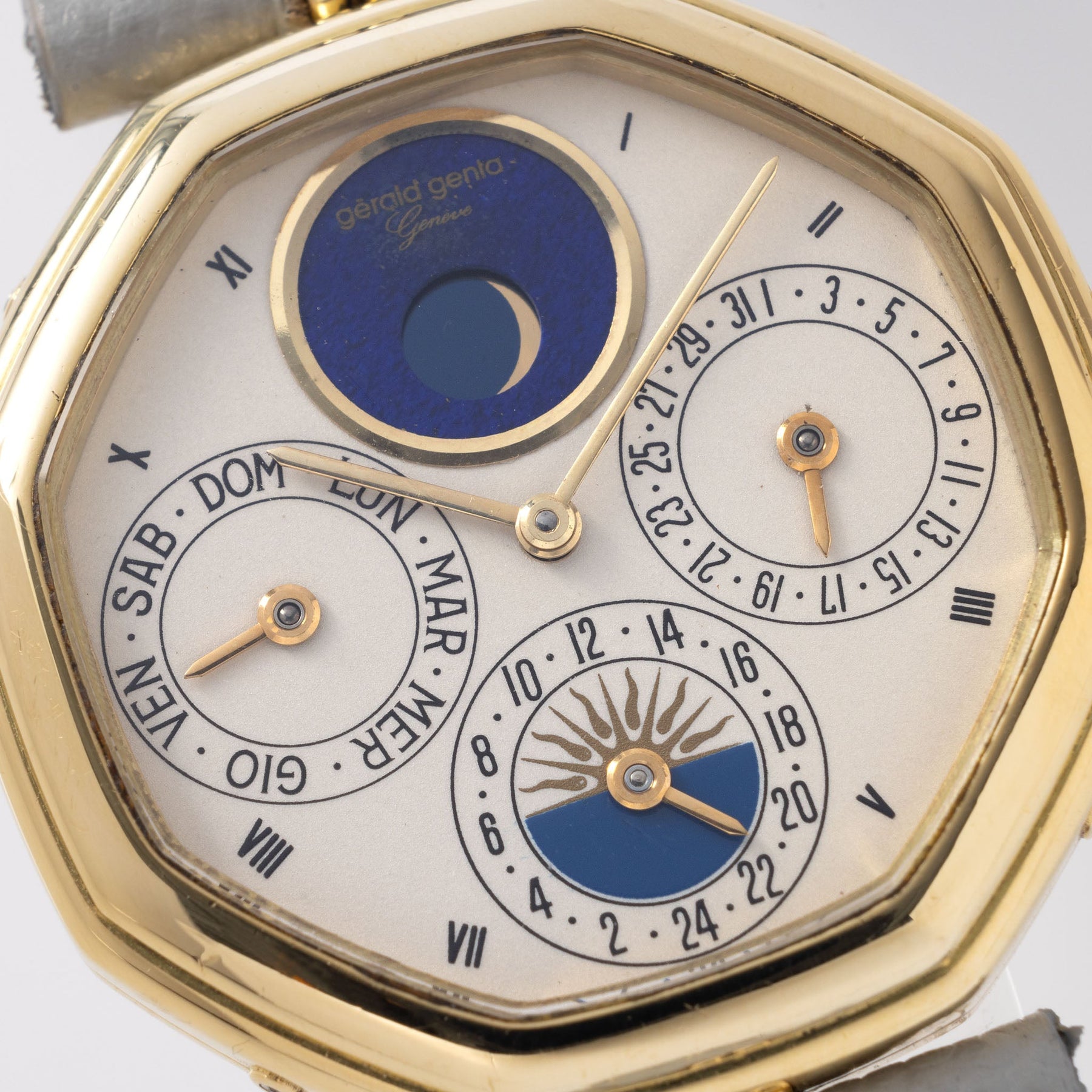 Gerald Genta “Succes“ Day Date Moon-Phase Cream Dial in 18 k yellow go