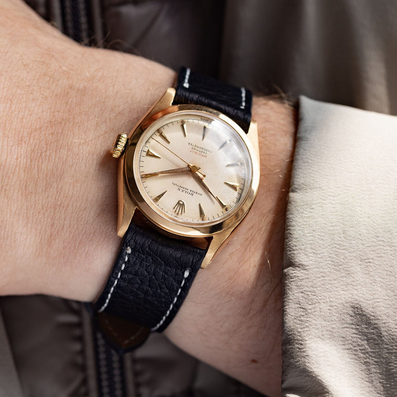 Rolex Oyster perpetual 18 k Yellow Gold Red Writing Dial ref 6084 ...