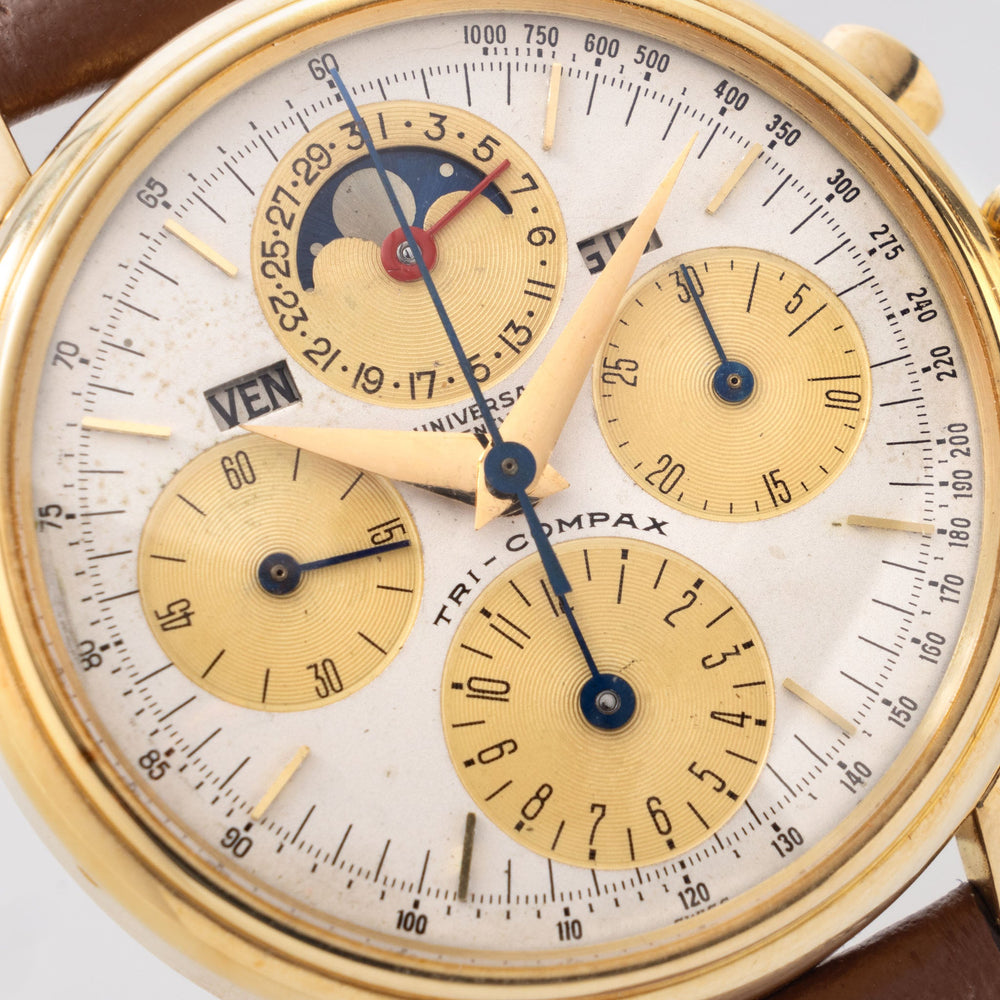 Universal Genève Tri-Compax in 18k Yellow Gold with Original Box and G