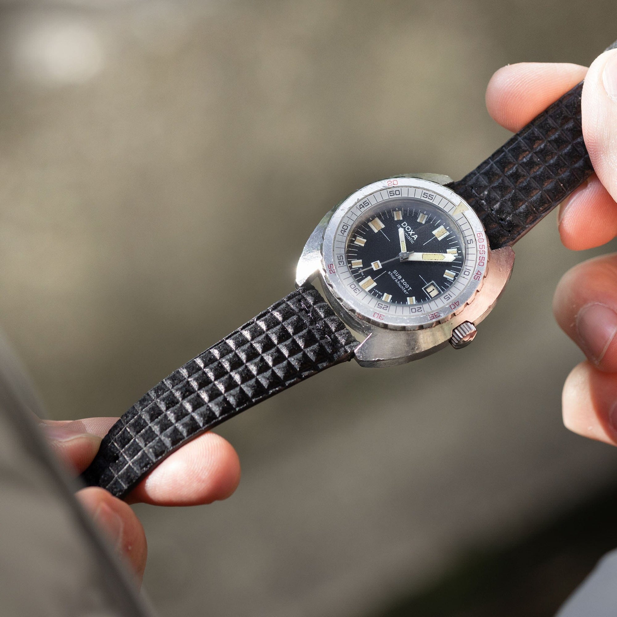 Waffle Black Suede Leather Watch Strap