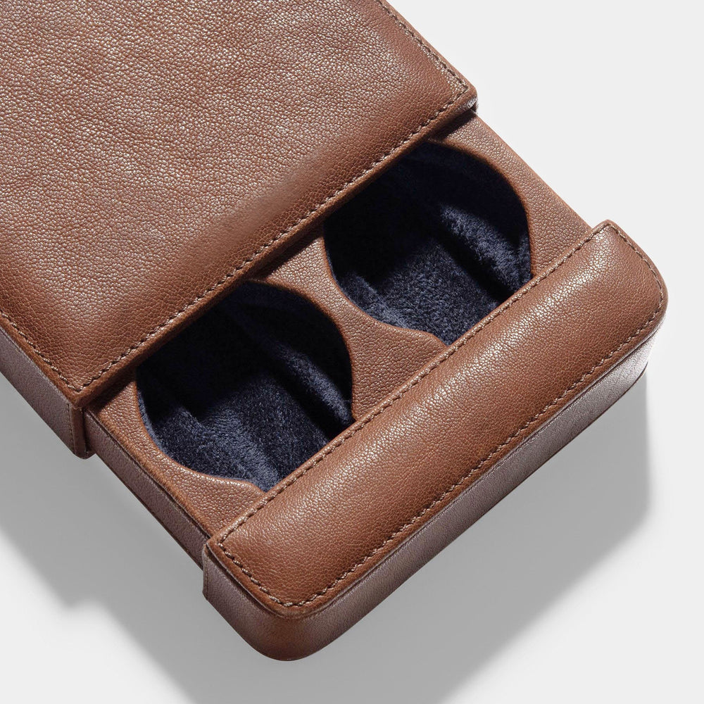 Washed Brown Leather 2 Watch Slider Box by JPM